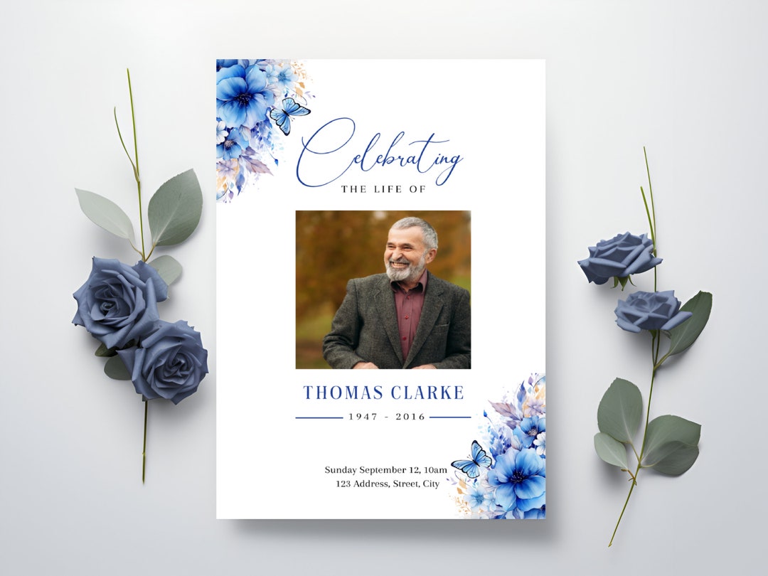Editable Funeral Program Template Blue Floral Celebration of Life ...