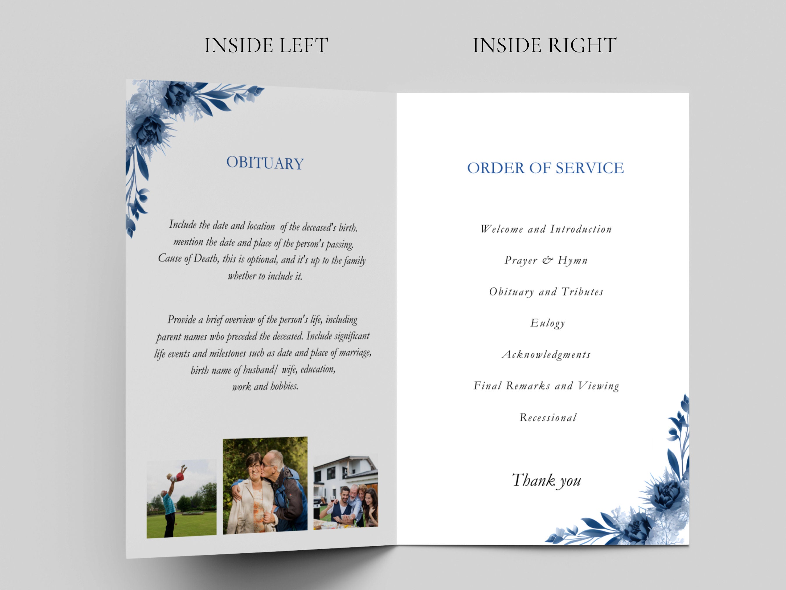 Blue Funeral Program Template Editable Memorial Program - Etsy
