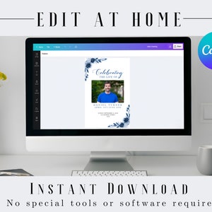 Blue Funeral Program Template Editable Memorial Program Minimal ...