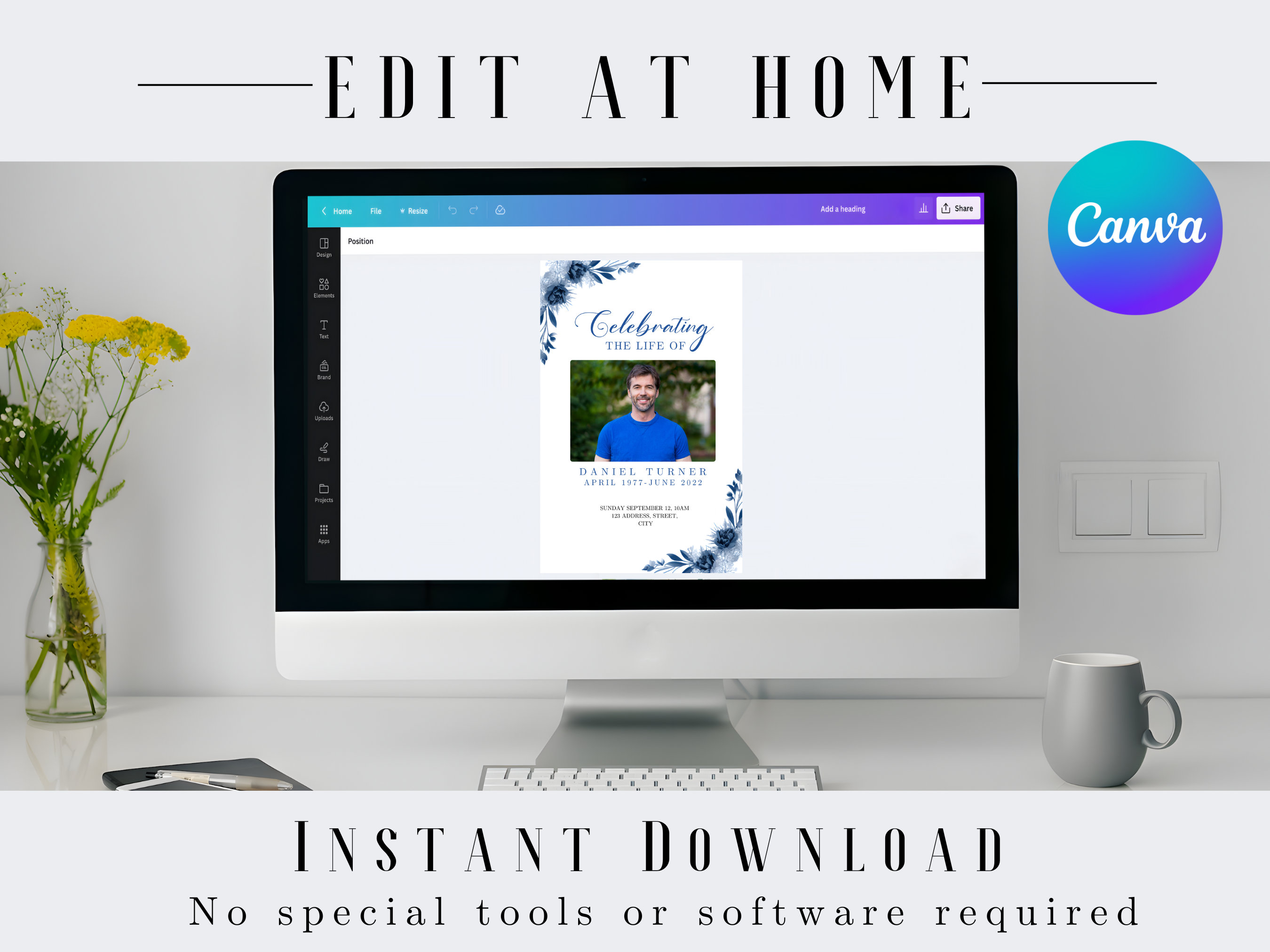 Blue Funeral Program Template Editable Memorial Program - Etsy