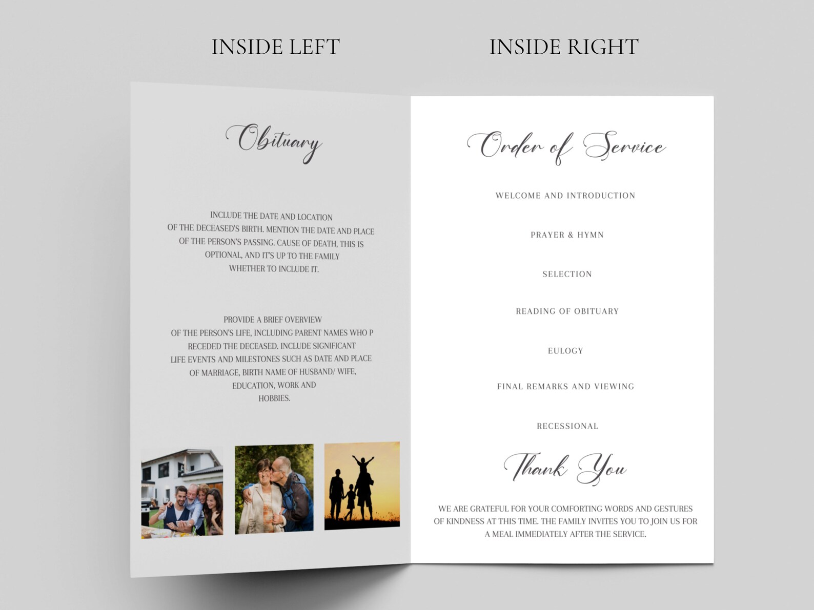 Editable Collage Funeral Program Template Minimal Downloadable Memorial ...