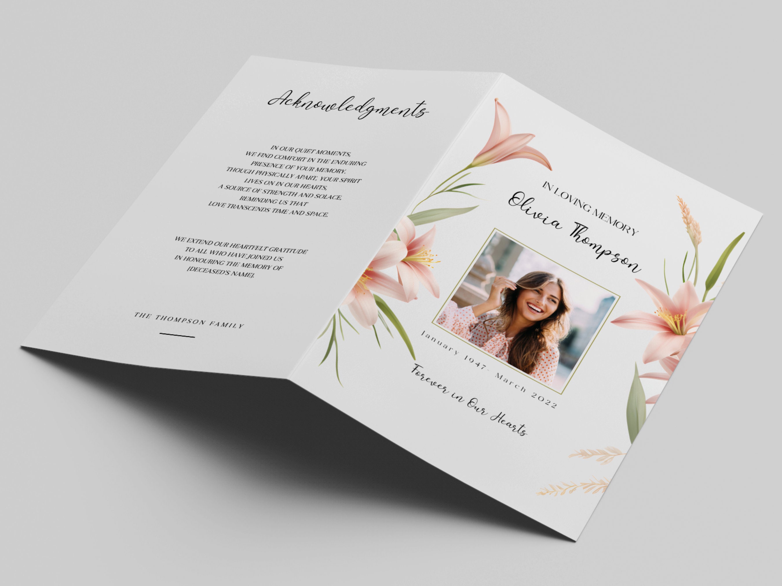 Funeral Program Template Lilies Editable Memorial Program Downloadable ...