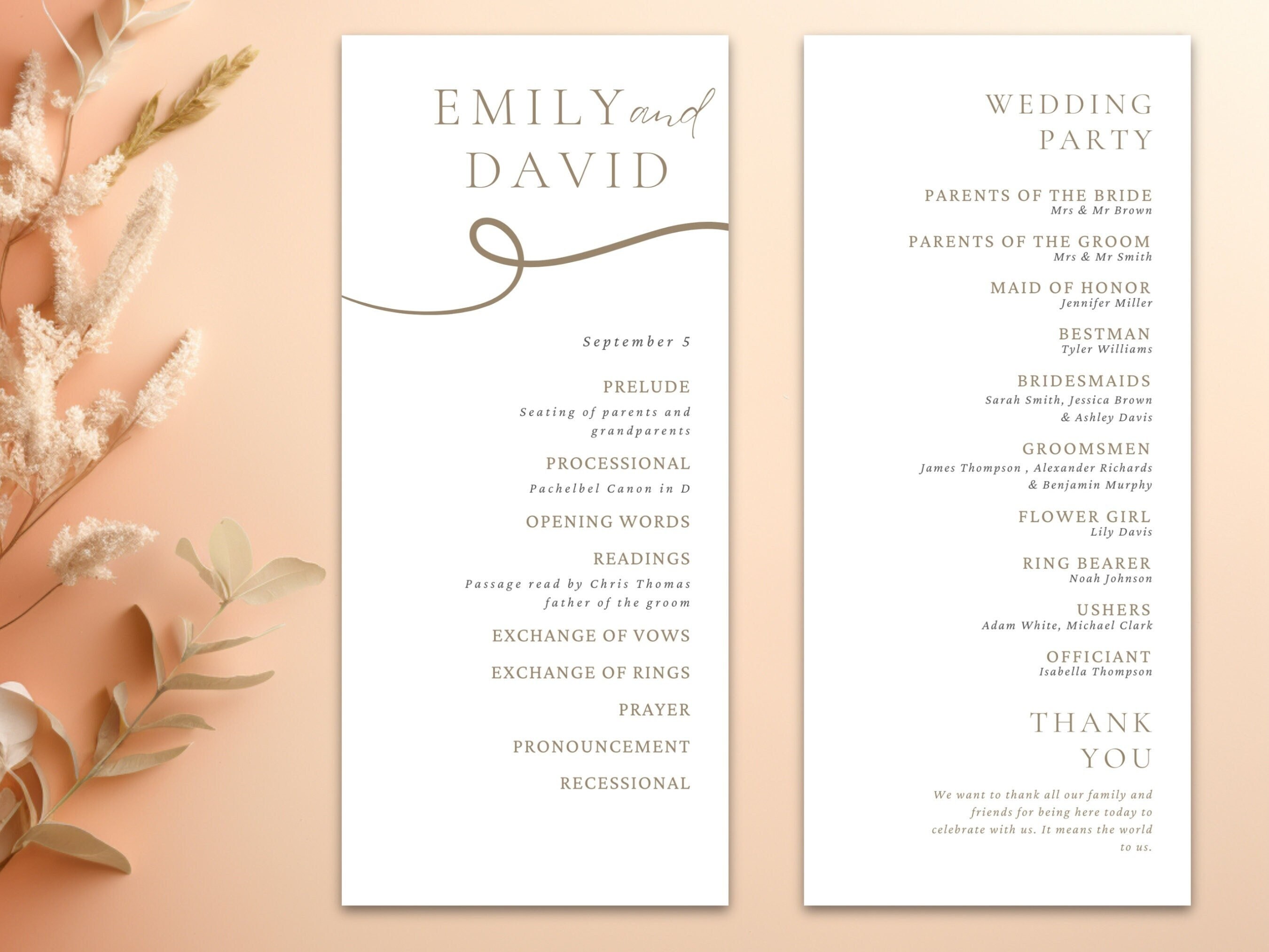 Modern Wedding Program Template, Gold Simple Wedding Ceremony Program, Minimalist Order of ...
