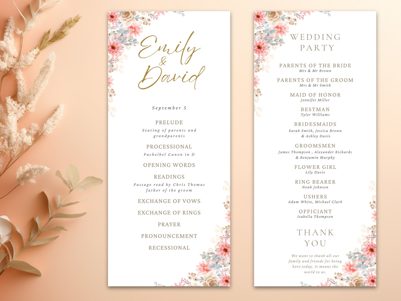 Wedding Program Template Blush Wedding Ceremony Template Floral Wedding Program Editable Wedding ...
