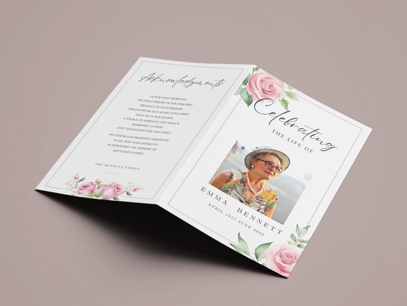 Editable Funeral Program Template Floral Blush Celebration of Life ...