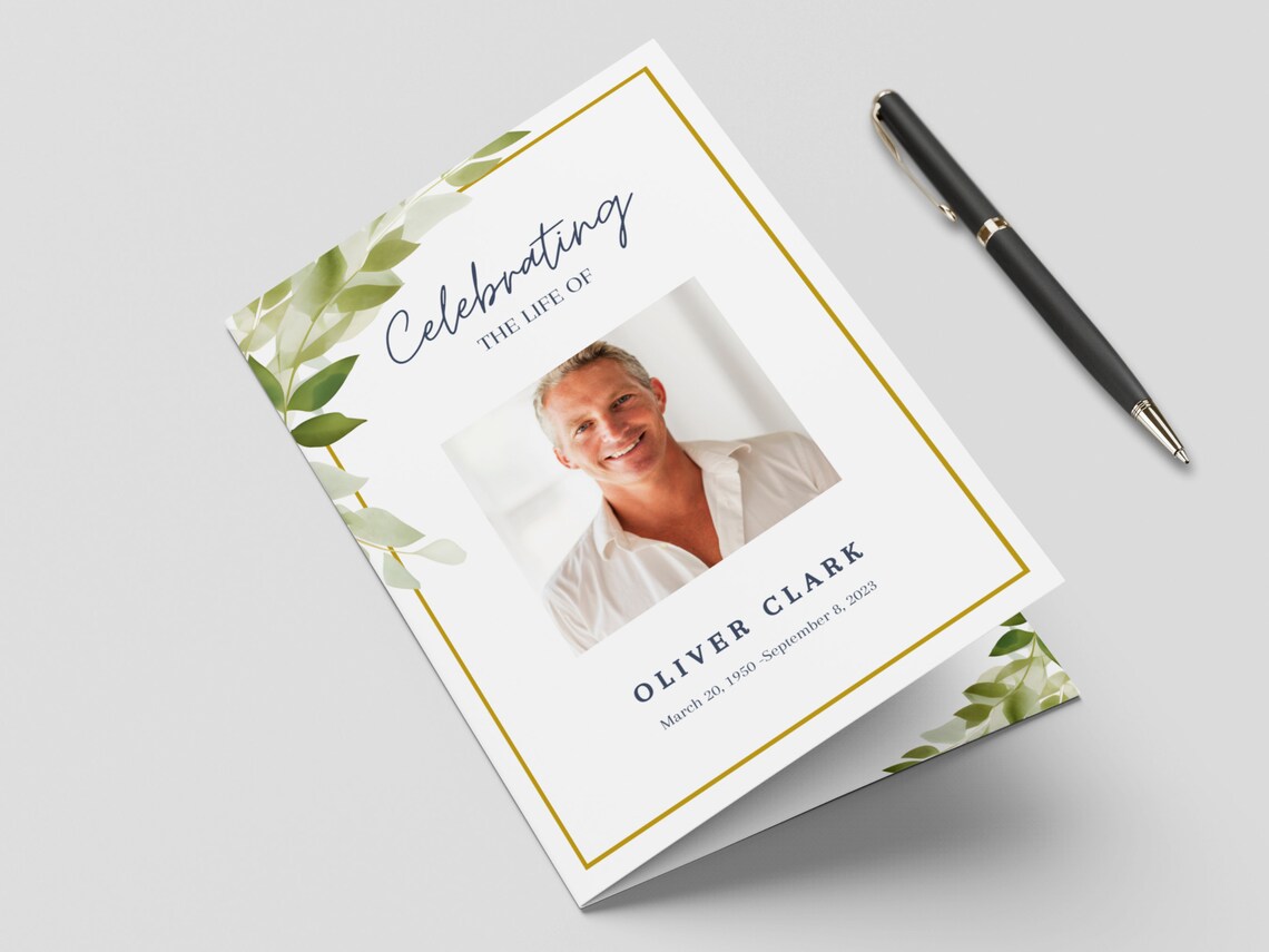 Funeral Program Template for Men Greenery Editable Memorial Program ...