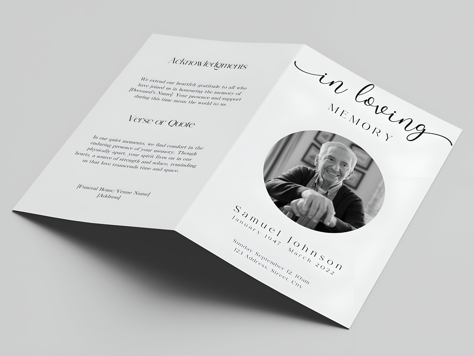 Funeral Program Template Minimal Simple Obituary Card Modern Memorial ...
