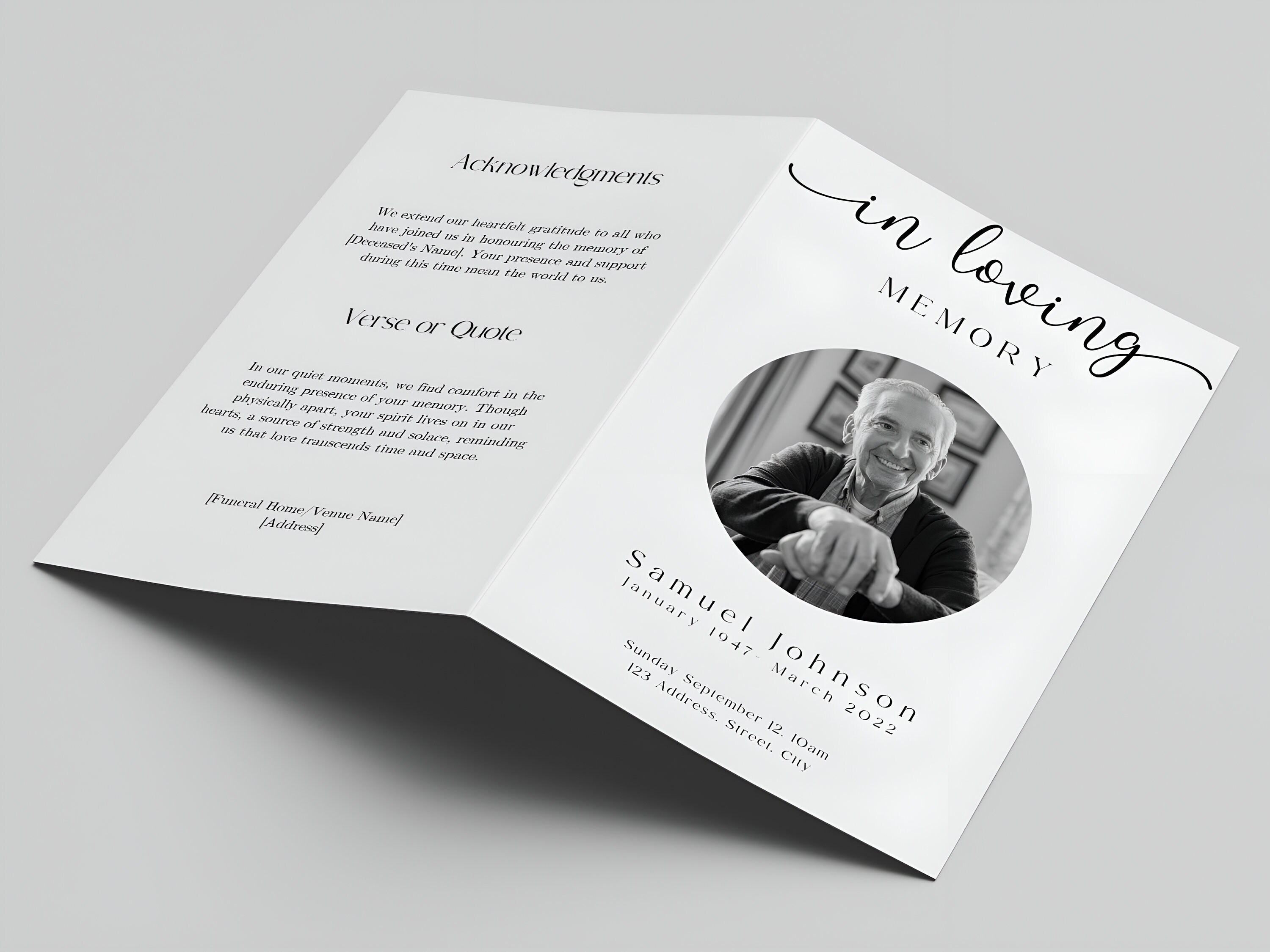Funeral Program Template Minimal Simple Obituary Card Modern Memorial ...