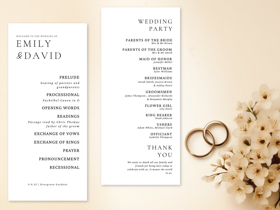 Minimalist Wedding Program Template Printable Wedding Ceremony Program ...