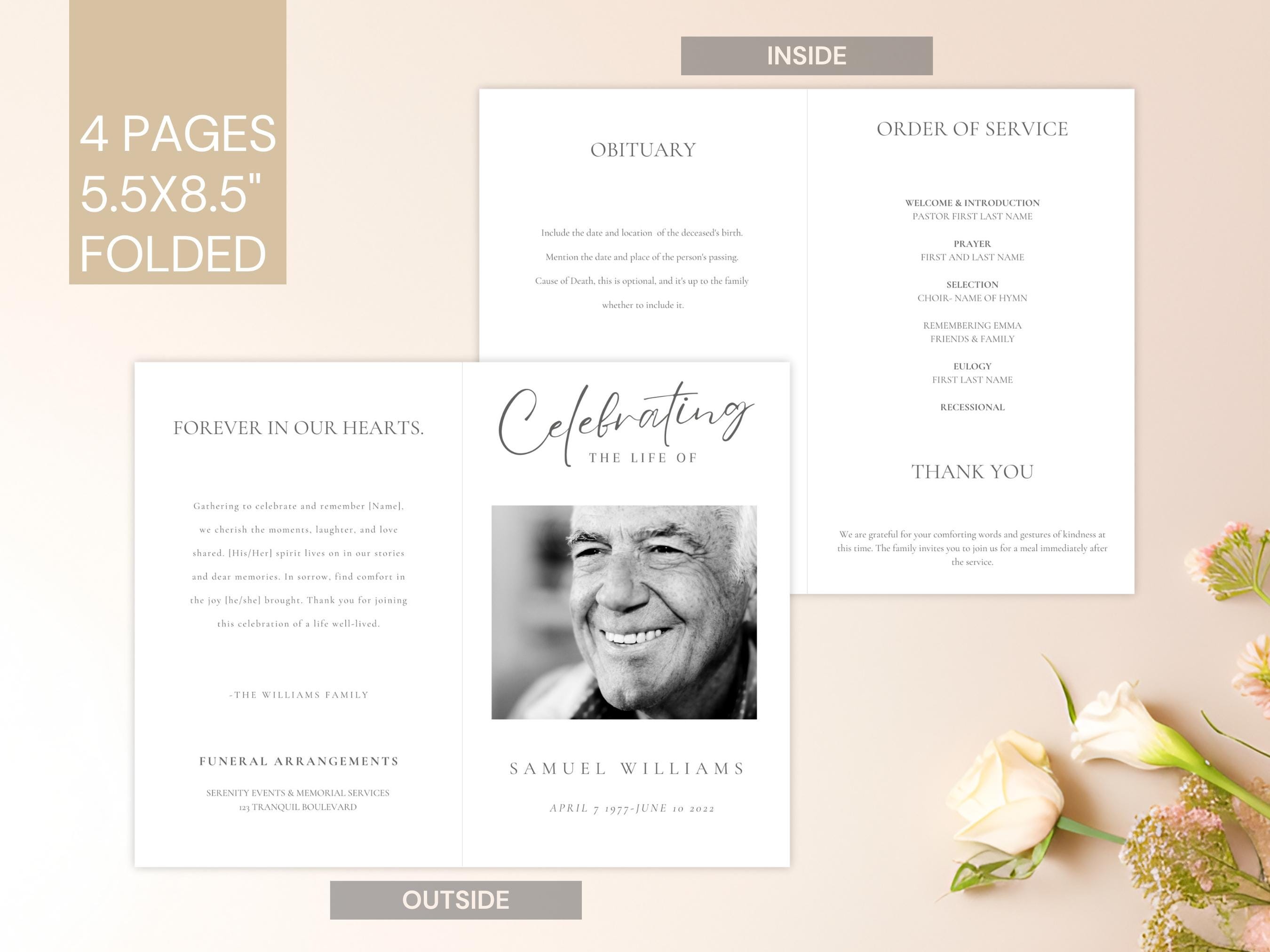Minimalist Funeral Program Template Canva Celebration of Life Program ...