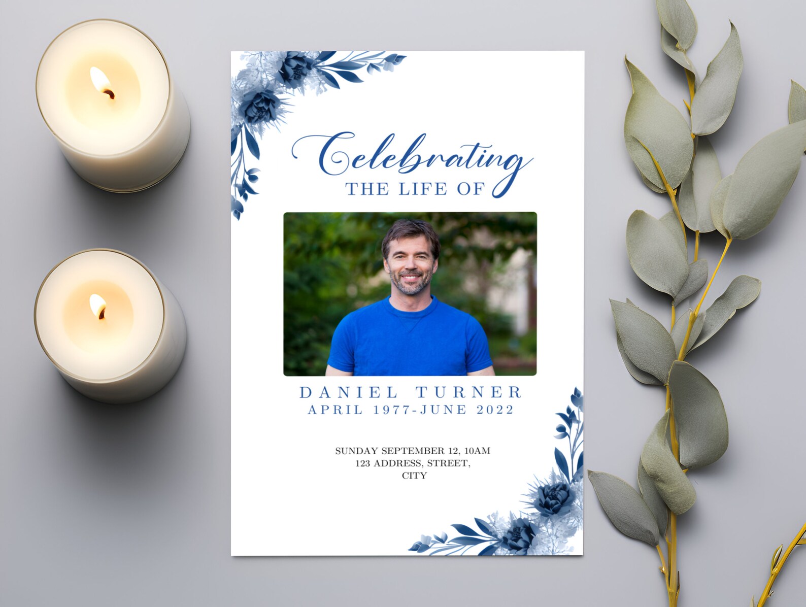 Blue Funeral Program Template Editable Memorial Program - Etsy UK