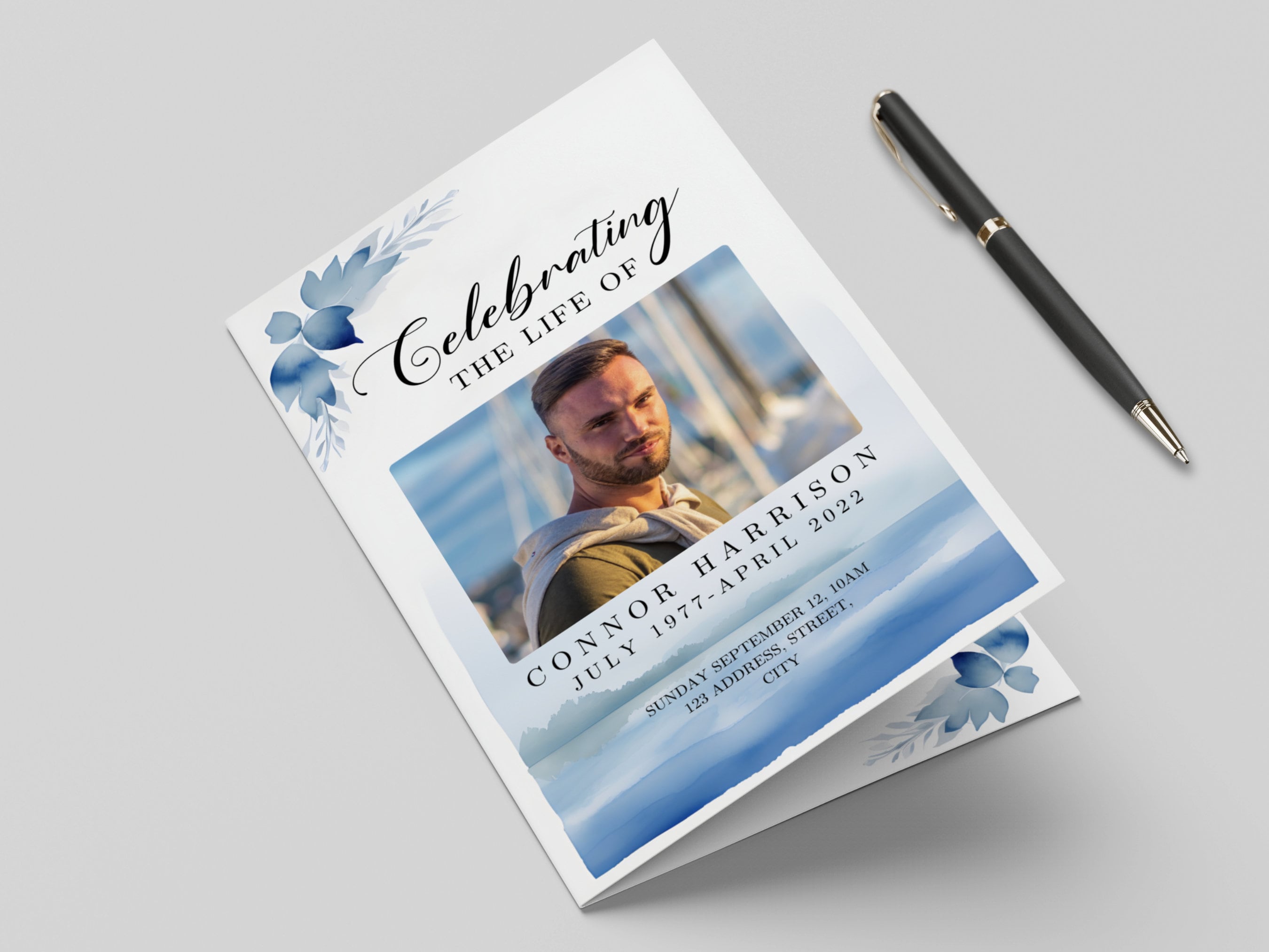 Funeral Program Template Blue Editable Celebration of Life Printable ...