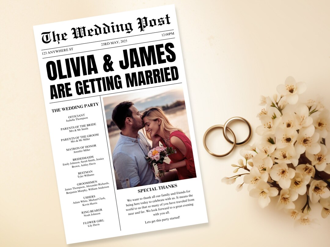 Newspaper Wedding Program Template Editable Wedding Infographic ...