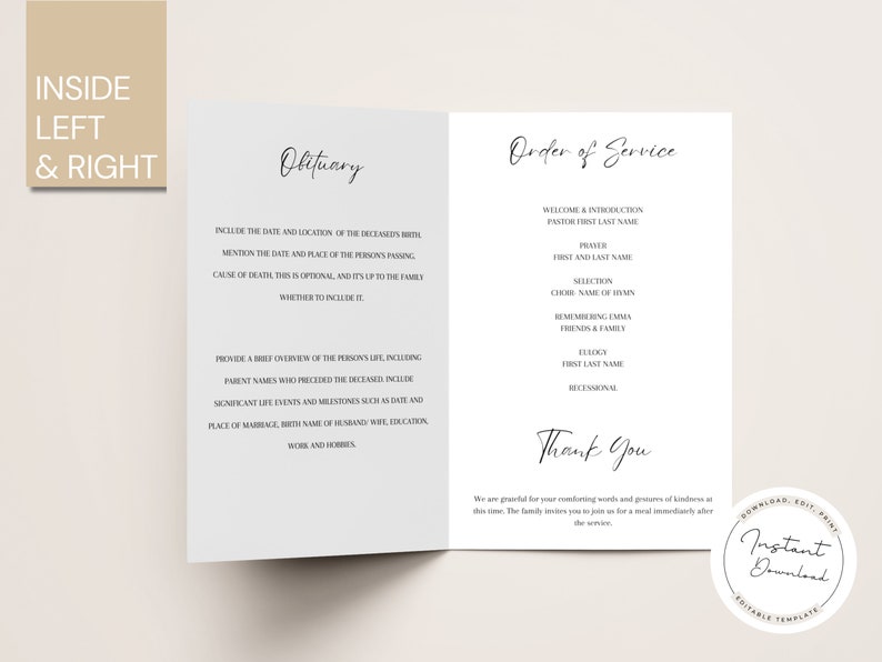 Minimalist Funeral Program Template Printable Order of Service Simple Funeral Memorial Program ...