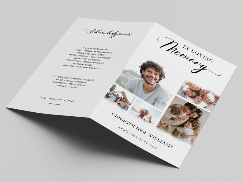 Editable Collage Funeral Program Template Minimal Downloadable Memorial ...