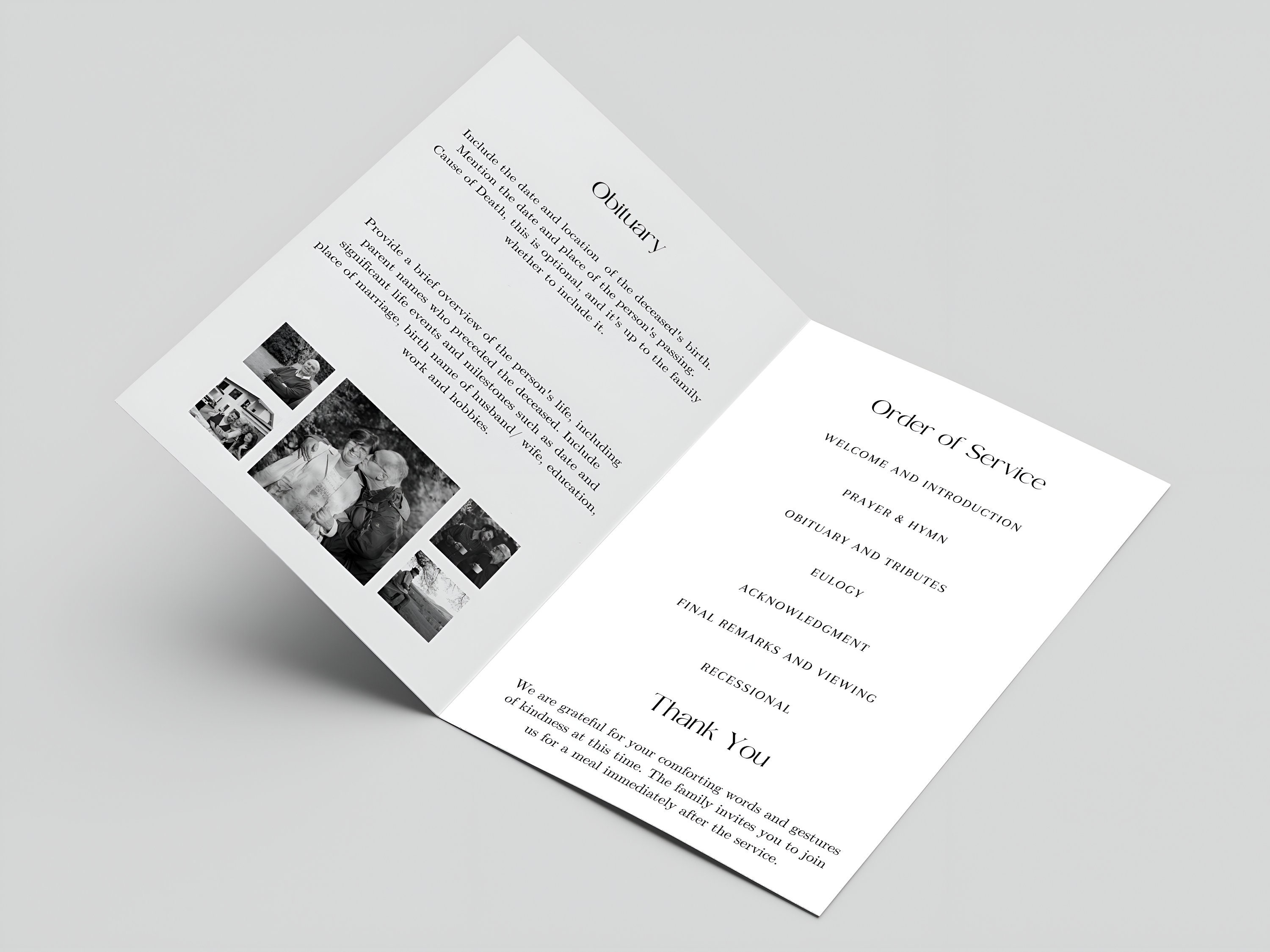 Funeral Program Template Minimal Simple Obituary Card Modern Memorial ...