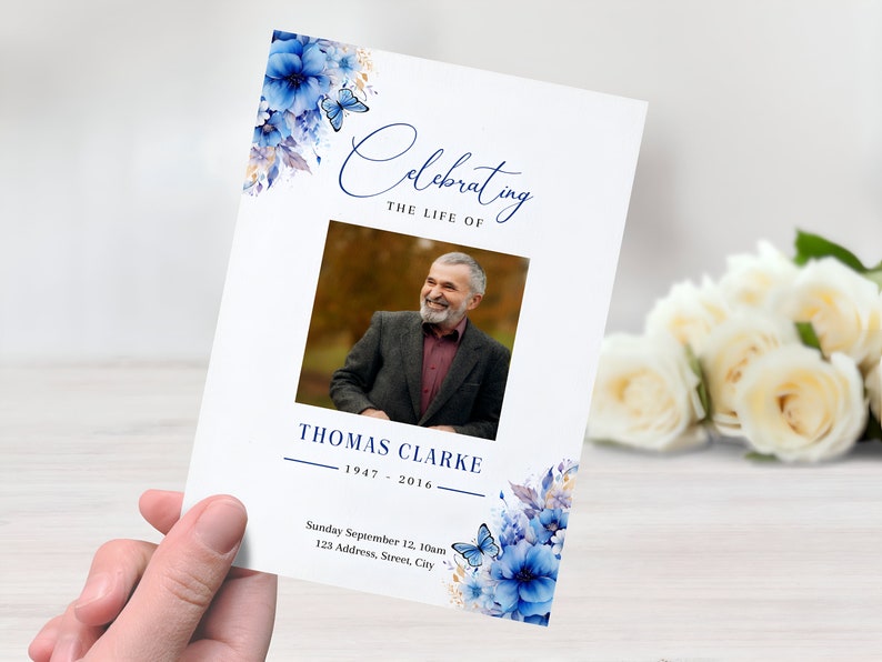 Editable Funeral Program Template Blue Floral Celebration of Life ...
