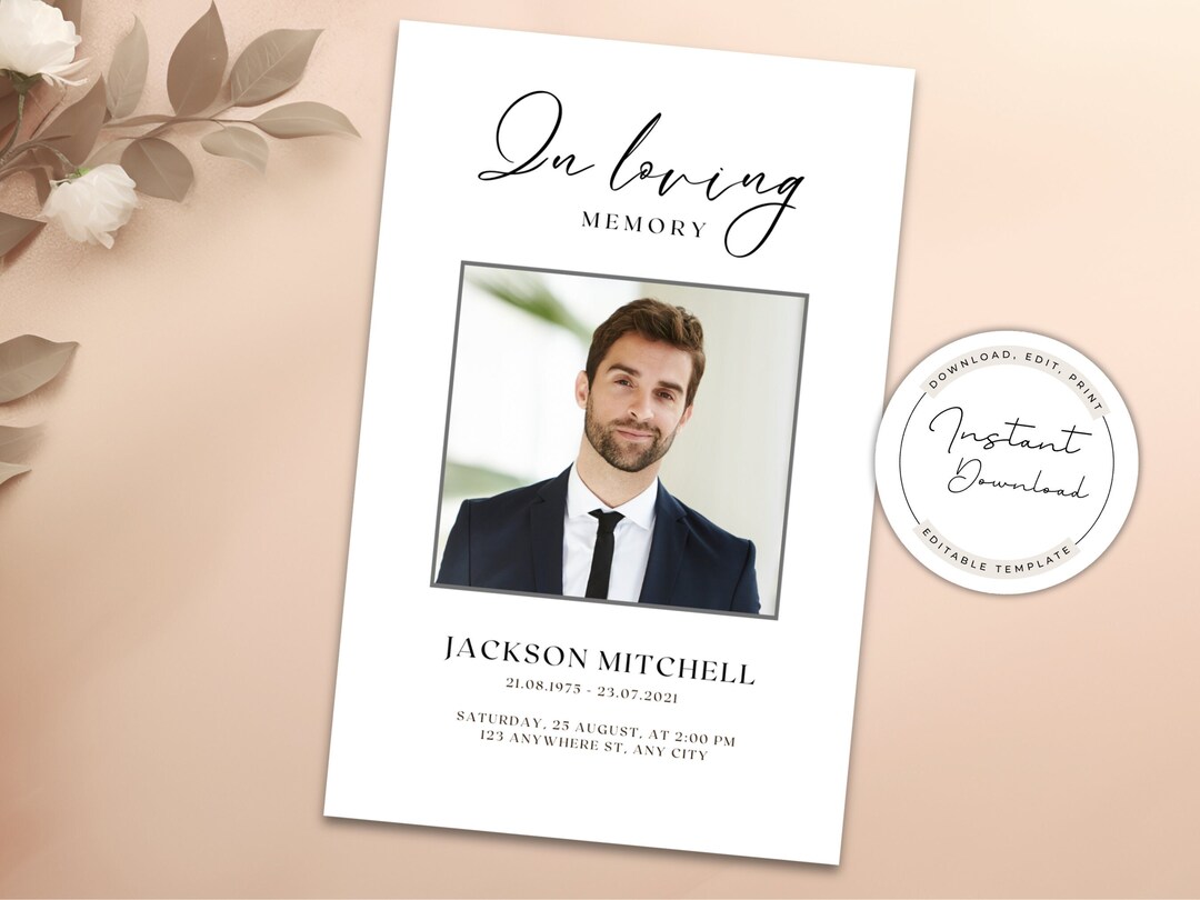 Editable Funeral Program Template Minimalist Instant Download Obituary ...