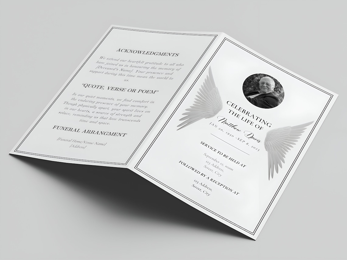 Editable Funeral Program Template Angel Wings Digital Download - Etsy UK