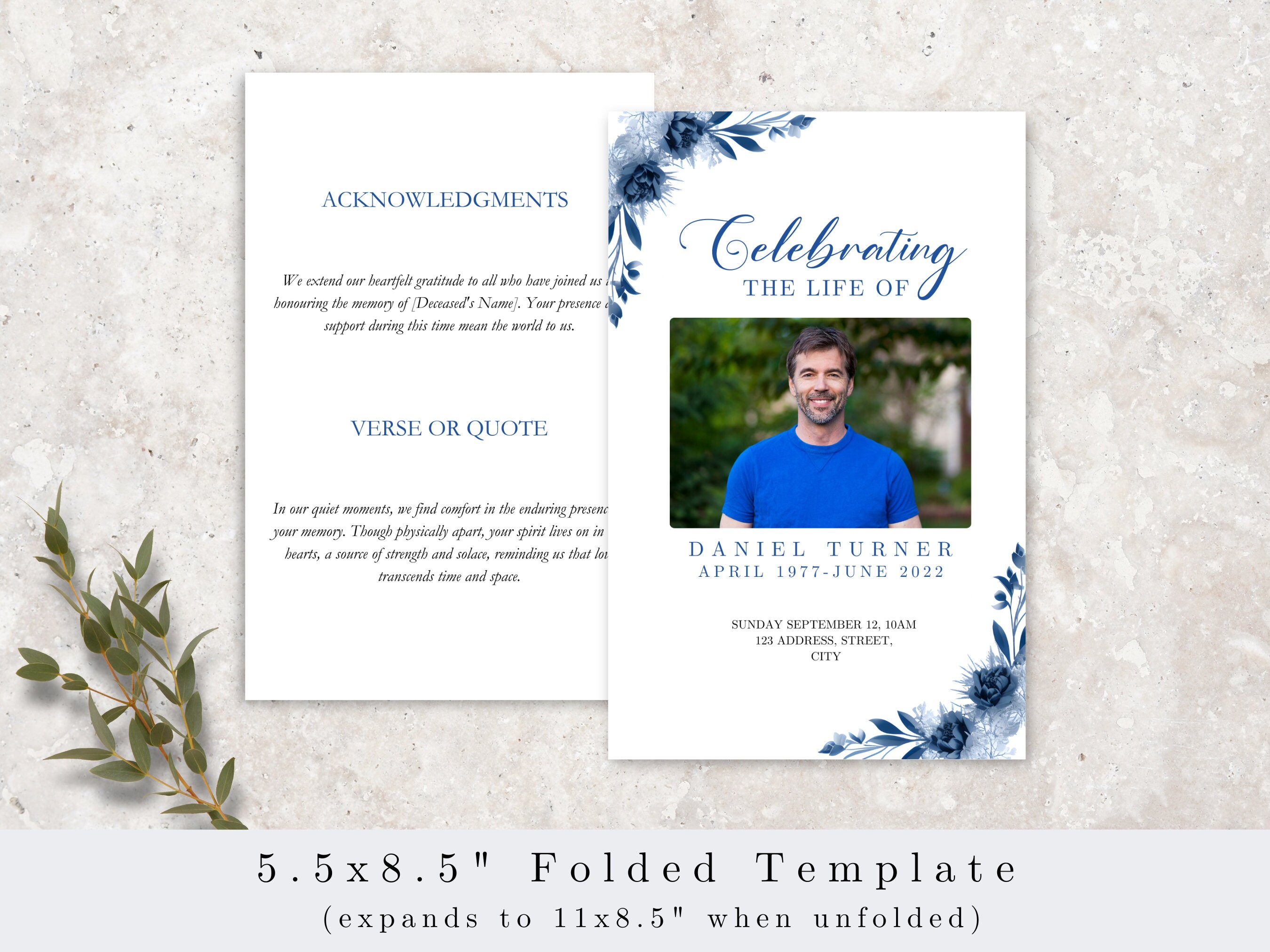 Blue Funeral Program Template Editable Memorial Program - Etsy