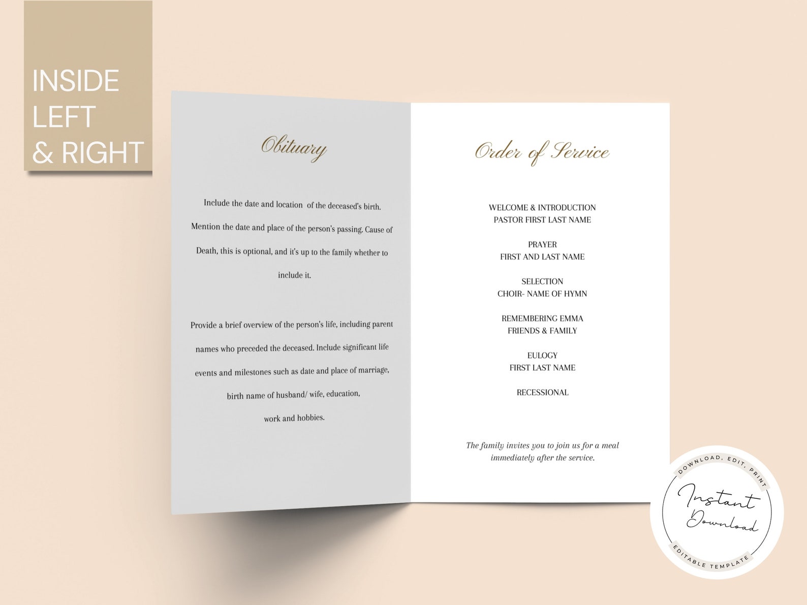 Editable Funeral Program Template Instant Download Obituary Template ...