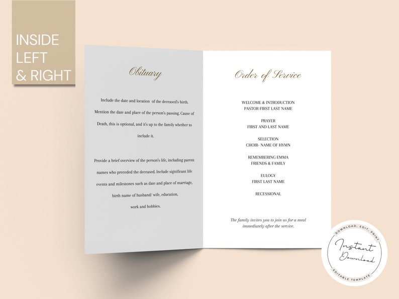 Editable Funeral Program Template Instant Download Obituary Template ...