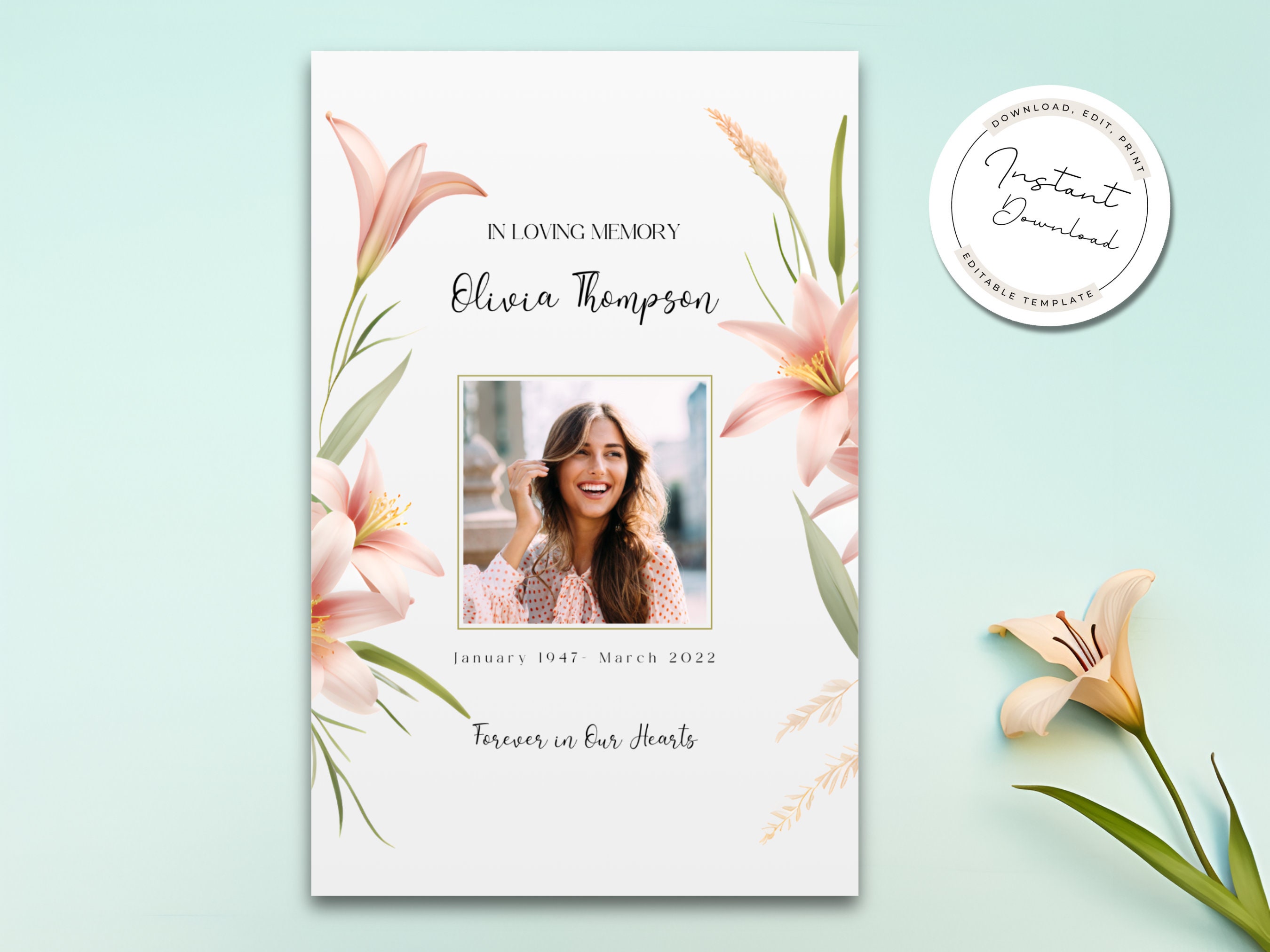 Funeral Program Template Lilies Editable Memorial Program Downloadable ...