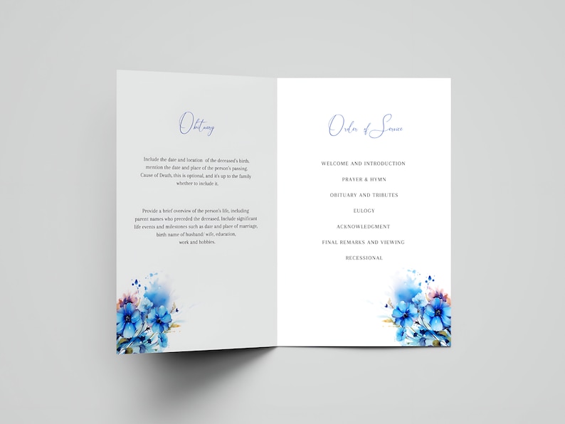 Editable Funeral Program Template Blue Floral Celebration of Life ...