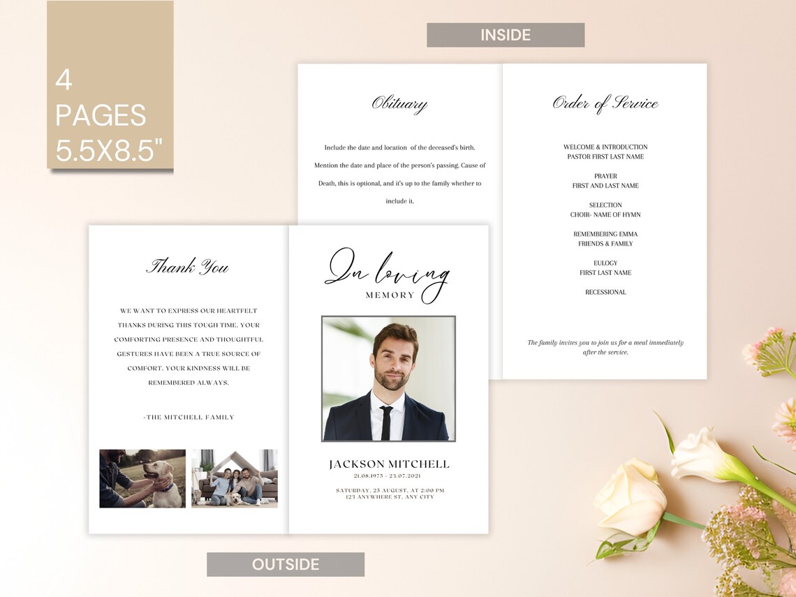 Editable Funeral Program Template Minimalist Instant Download Obituary ...