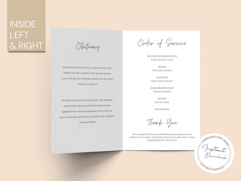 Minimalist Funeral Program Template Printable Celebration of Life ...