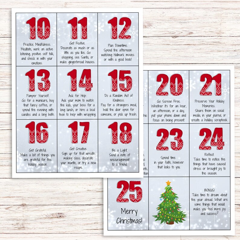 Printable Self Care Advent Calendar 25 Days of Mindfulness, Self Love ...