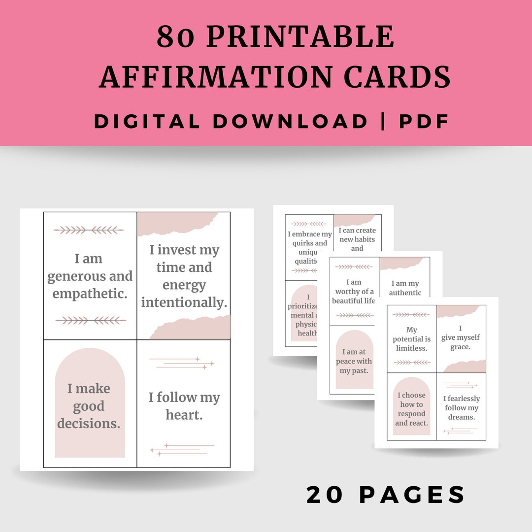 80 Printable Daily Affirmation Cards | Digital Positive Quotes ...
