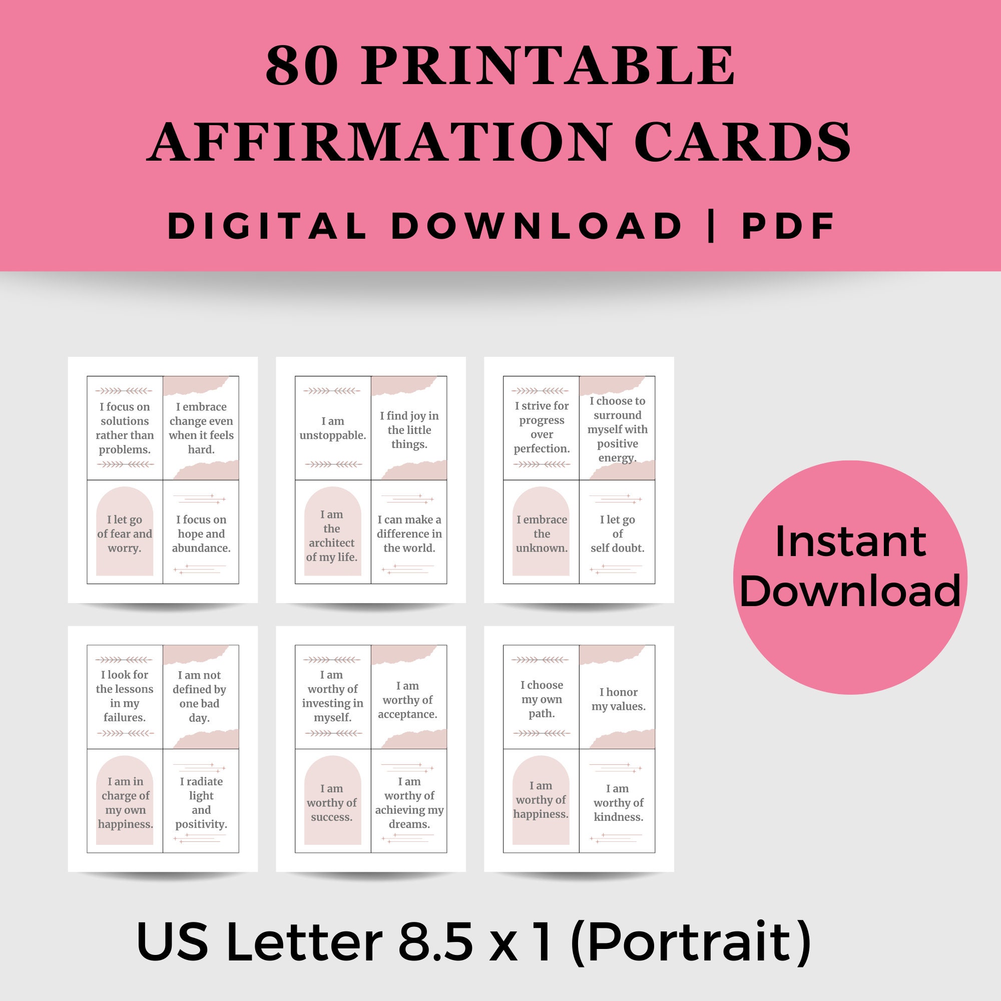 80 Printable Daily Affirmation Cards | Digital Positive Quotes ...