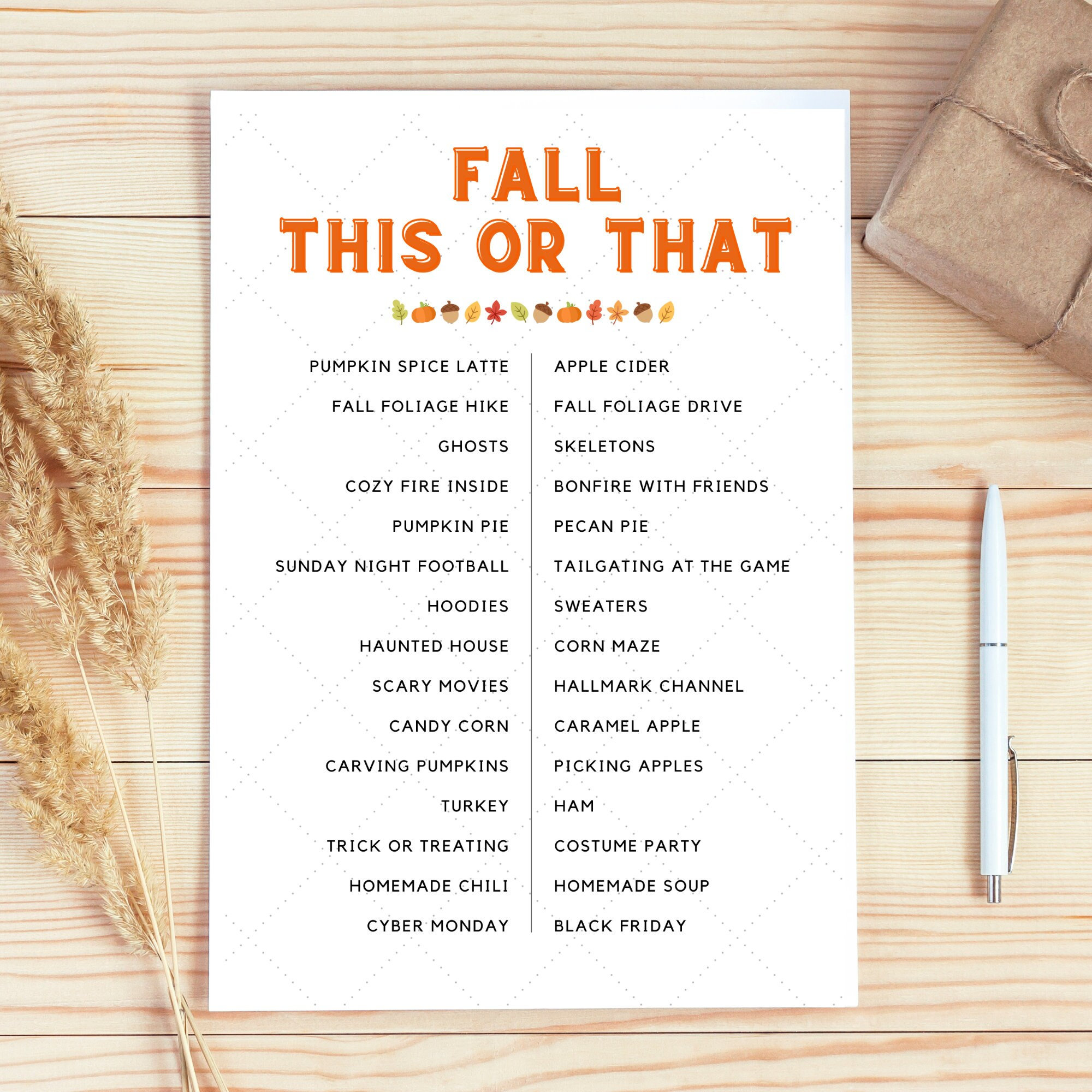 Fall This or That Game Printable Autumn Party Game Fall Time Activities ...