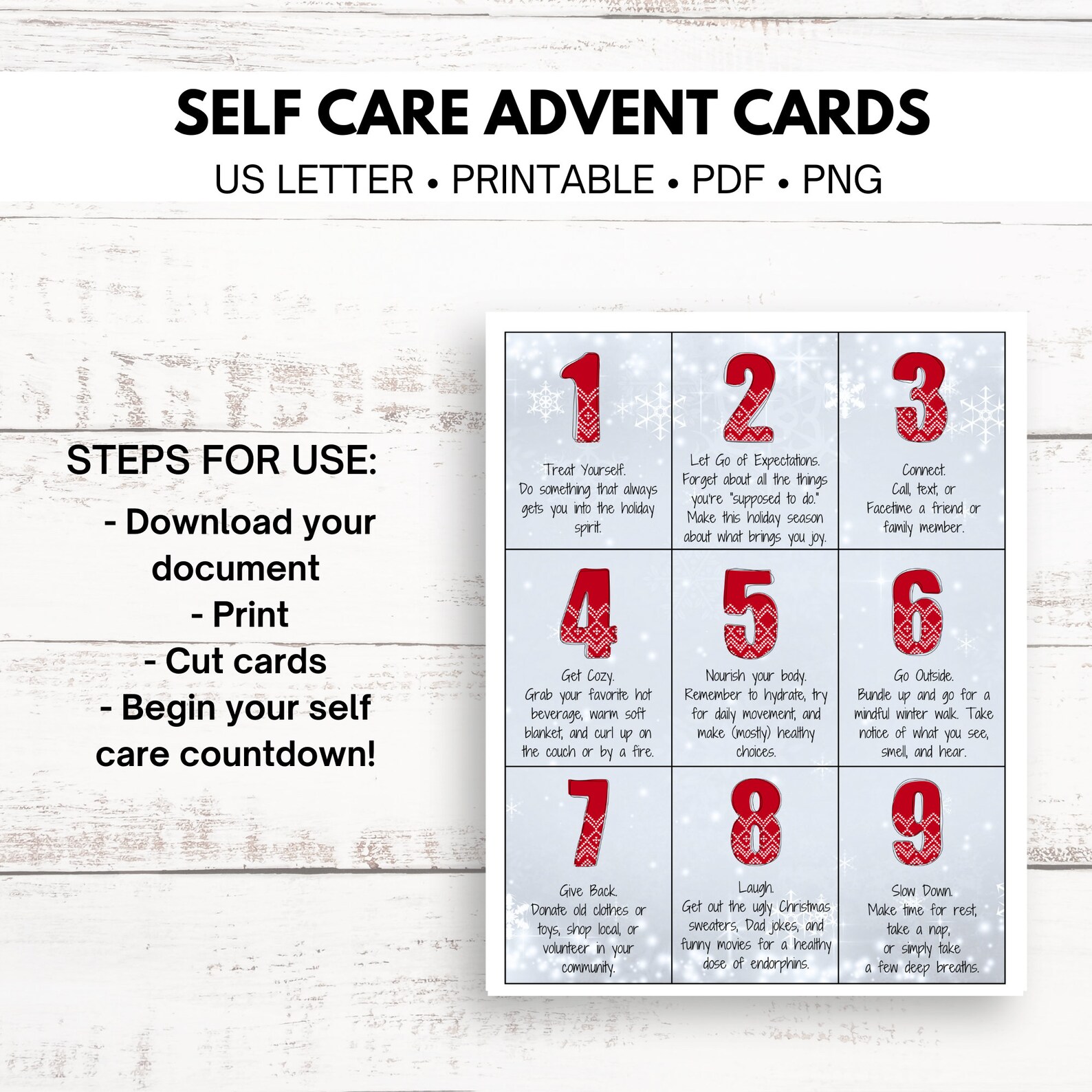 Printable Self Care Advent Calendar 25 Days of Mindfulness, Self Love ...