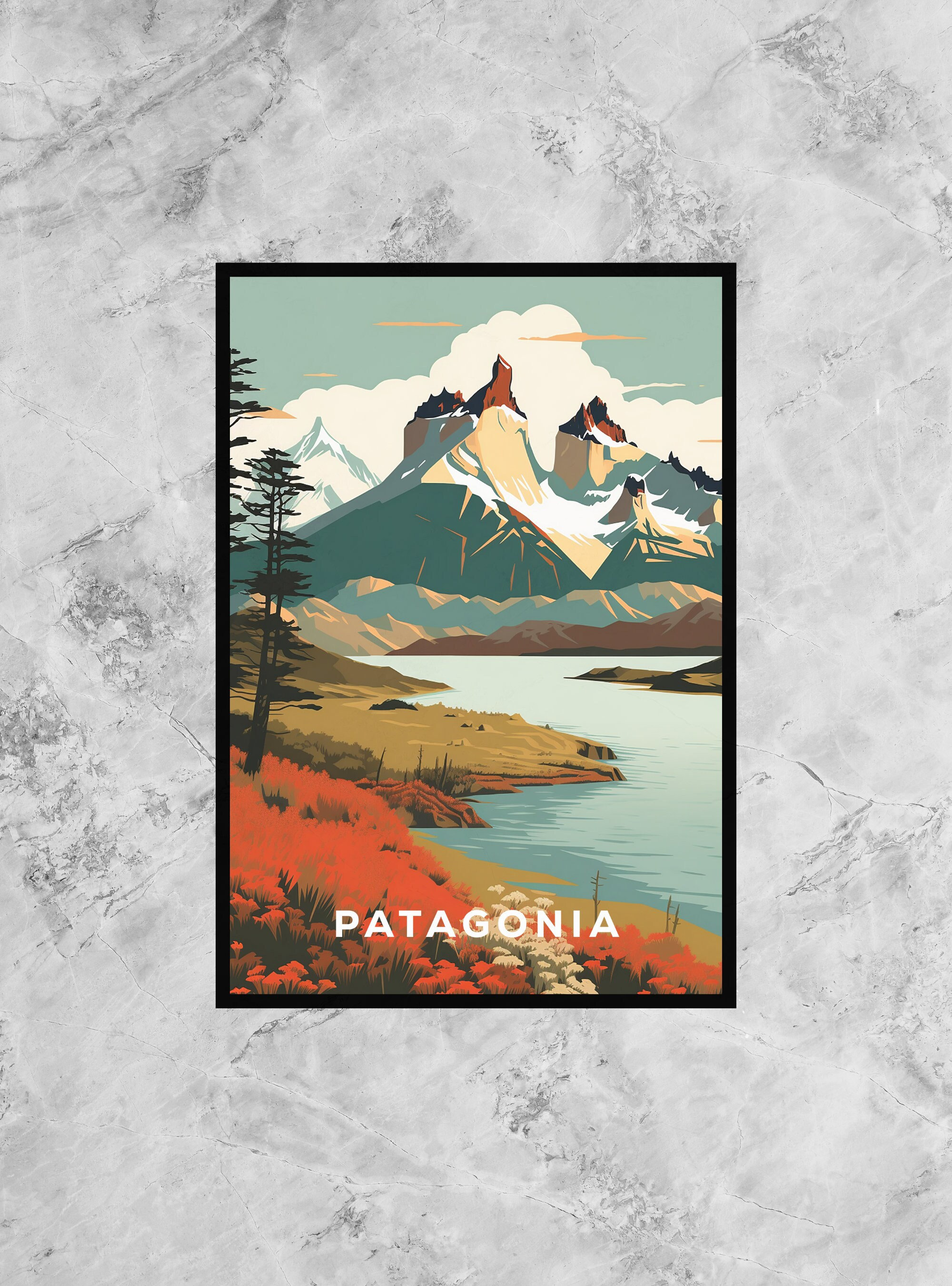Patagonia Poster, Retro Travel Poster, Travel Print, Wall Art, Vintage ...