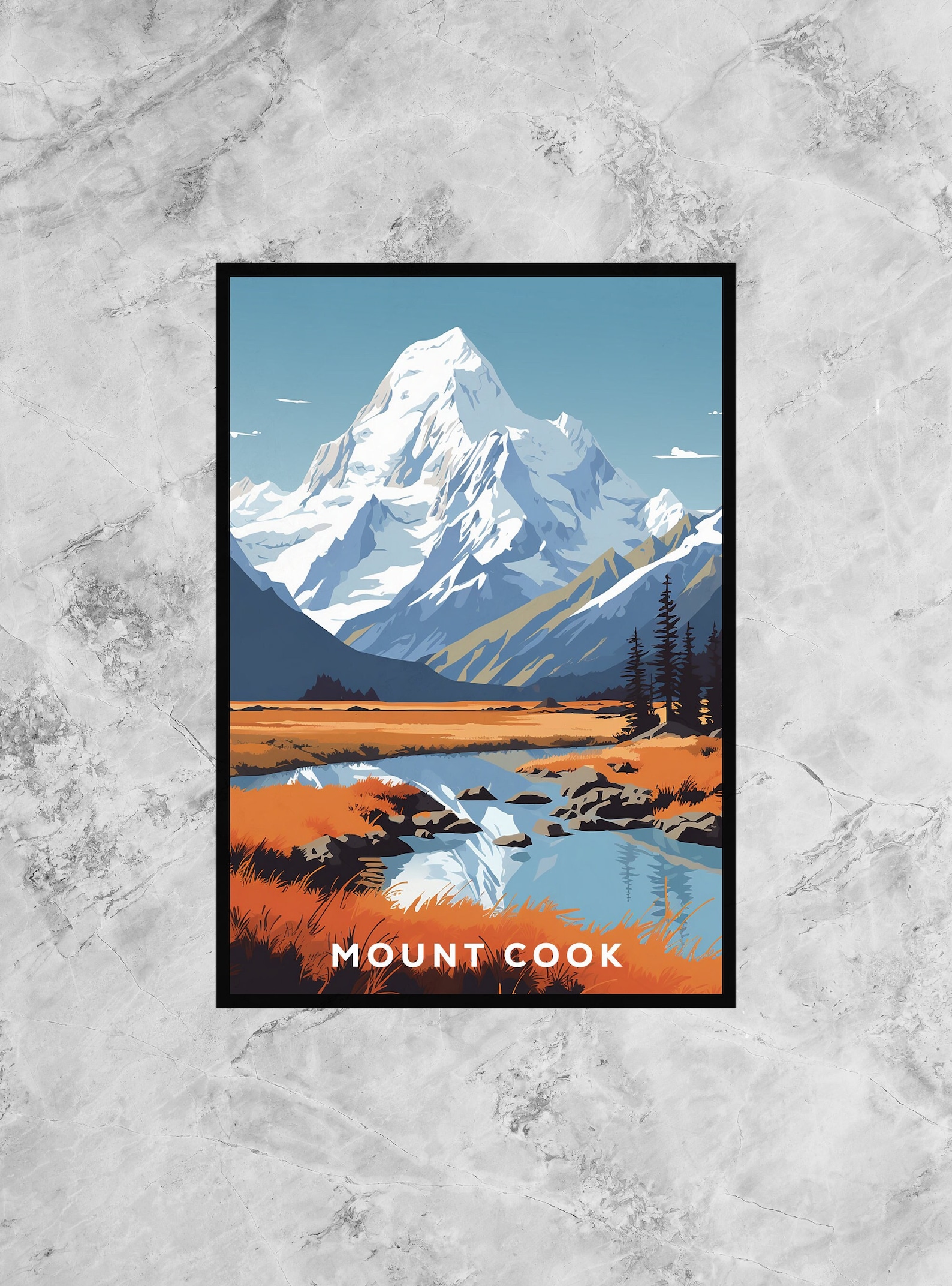 Mount Cook Aoraki Poster, Retro Travel Poster, Travel Print, Wall Art ...
