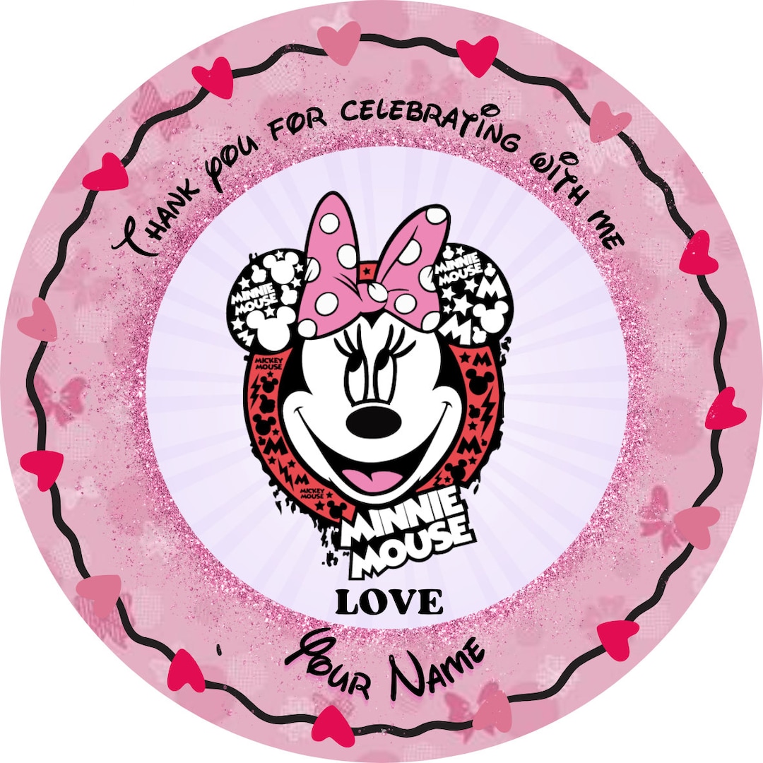 Editable Minnie Mouse Thank You Sticker Birthday Template Sticker ...