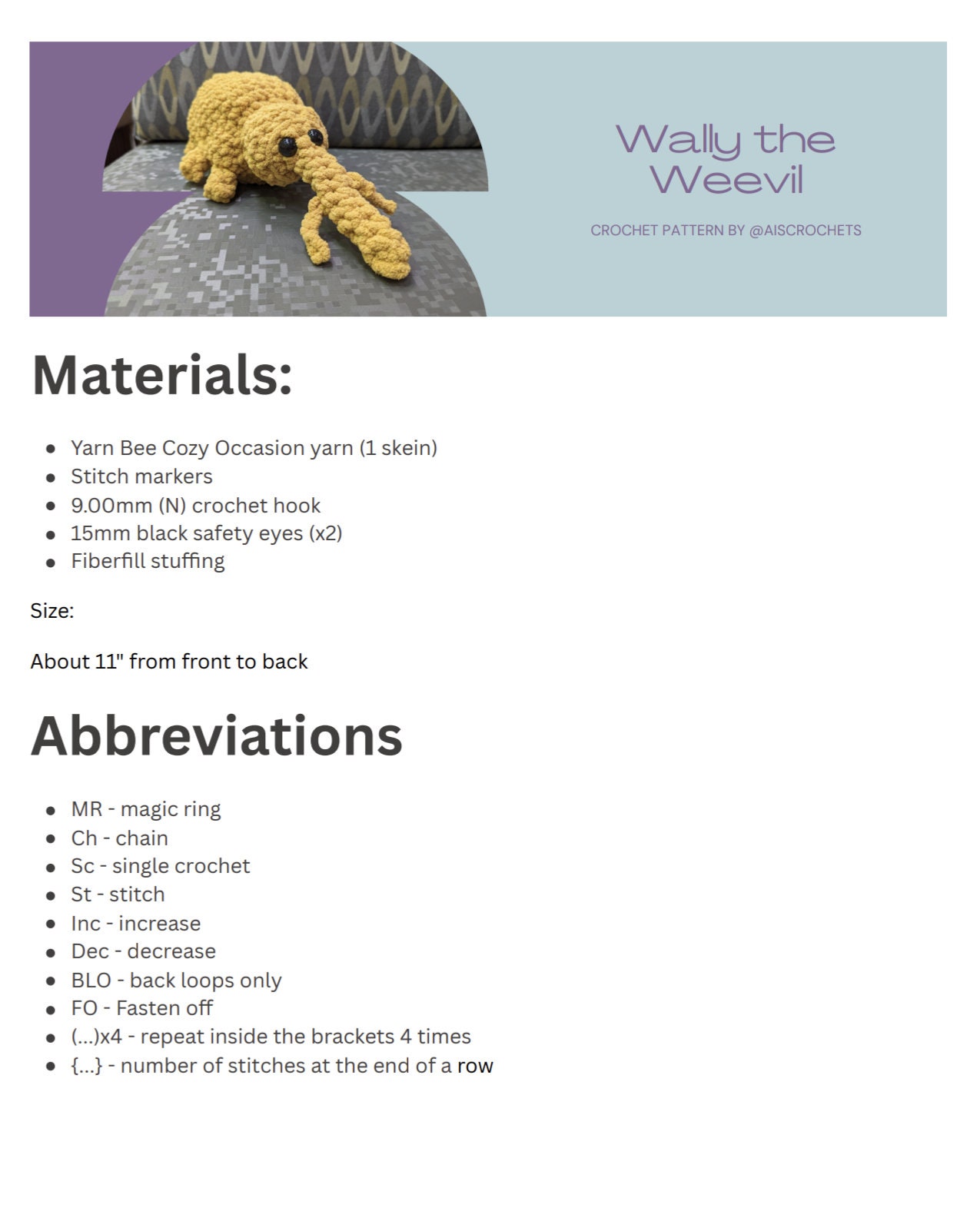 Wally the Weevil Crochet Pattern - Etsy