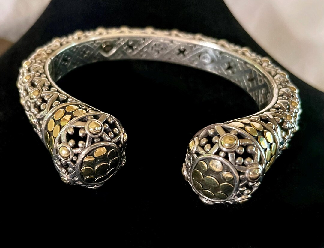 John Hardy Hinged Cuff With 18K Yellow Gold, Cyber Monday Gift Sale 925 ...