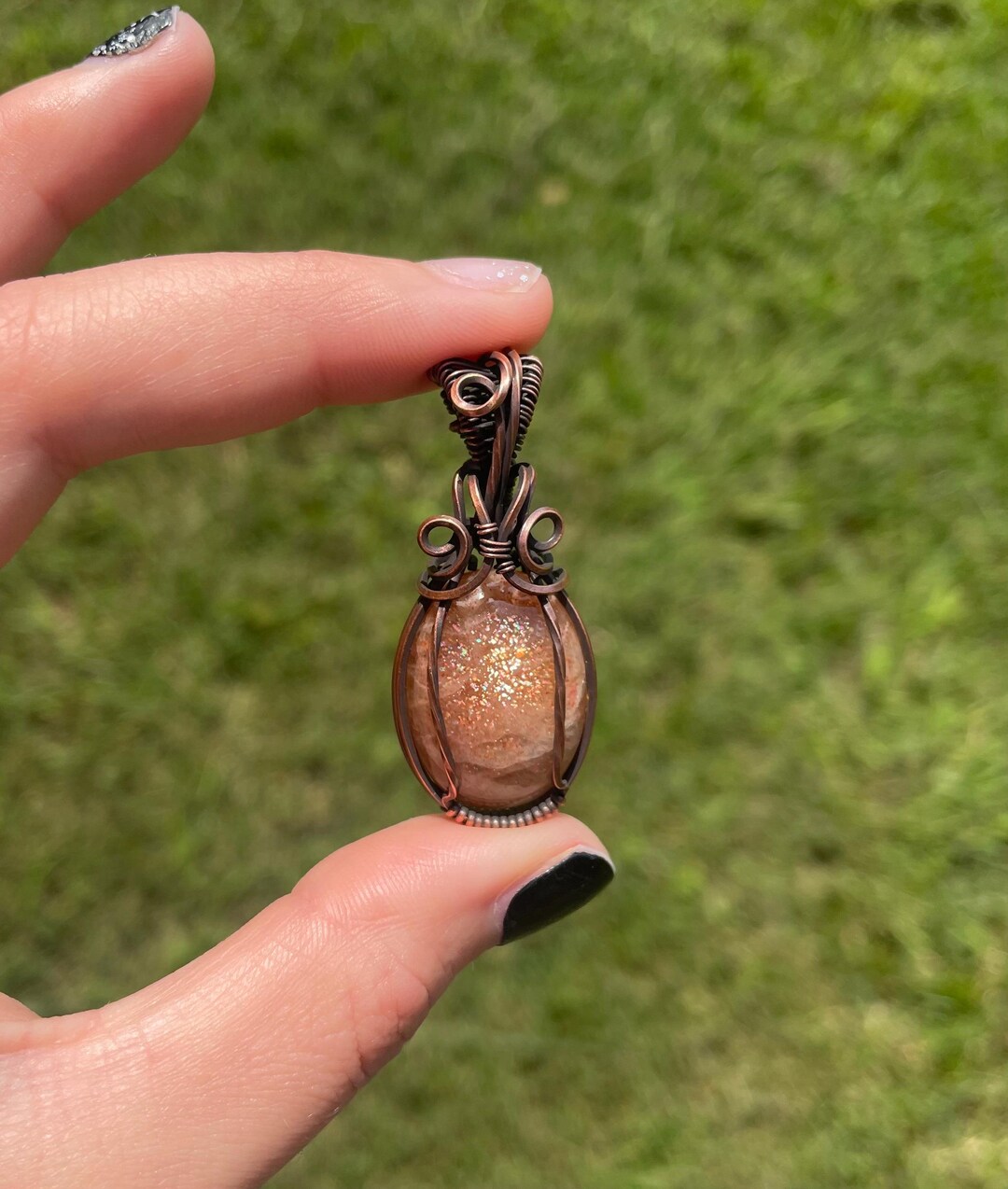 Sunstone in Antiqued Copper Wire Wrapped Necklace - Etsy