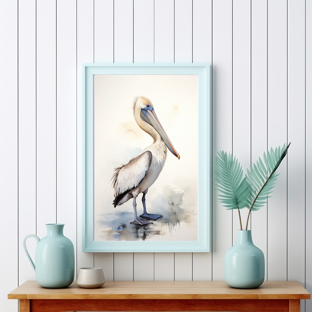 Pelican Artwork, Watercolor Painting, Minimalist Coastal Room Decor ...