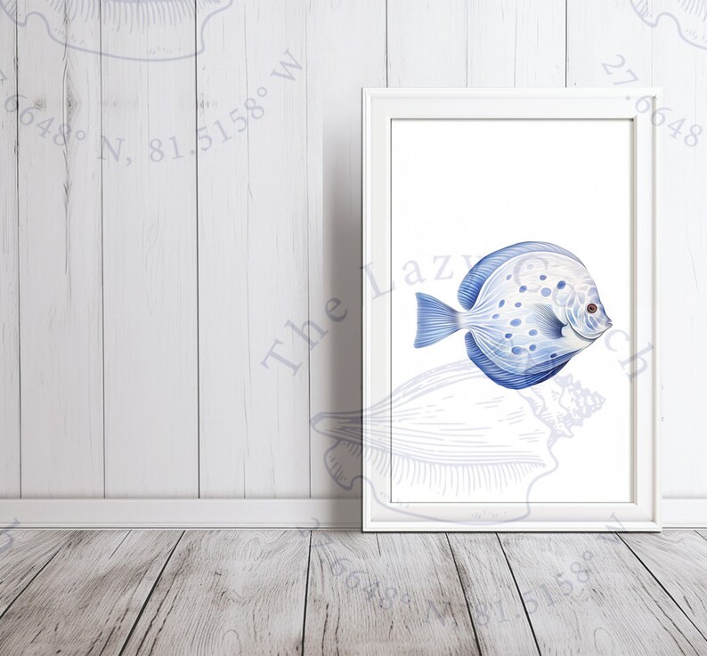 Modern Coastal Wall Art, Discus Fish Art, Instant Download, Blue Fish ...