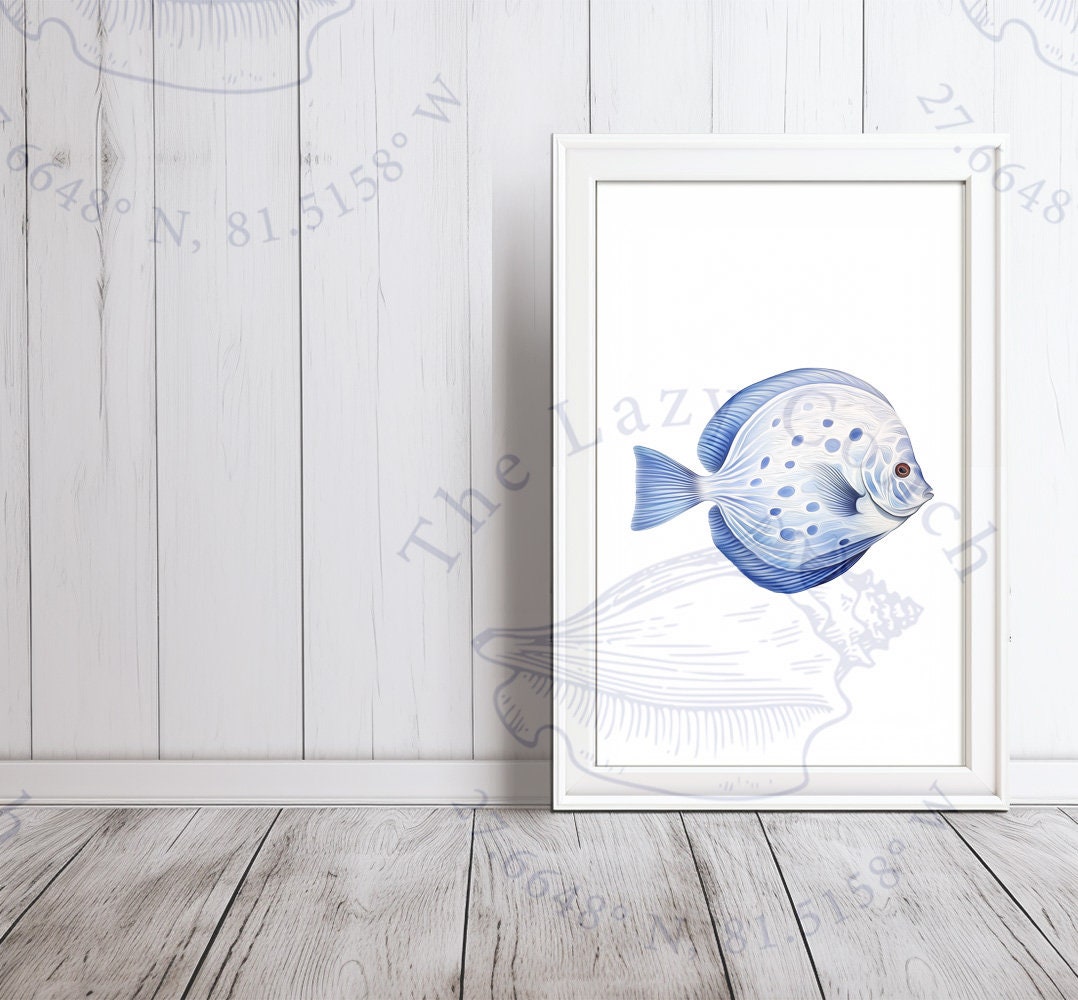 Modern Coastal Wall Art, Discus Fish Art, Instant Download, Blue Fish ...
