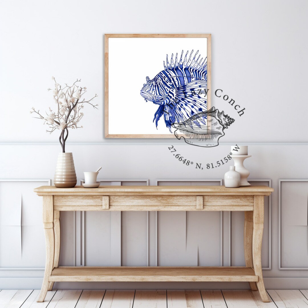 Lionfish Instant Download Art Print, Square Print of Lionfish for Beach ...