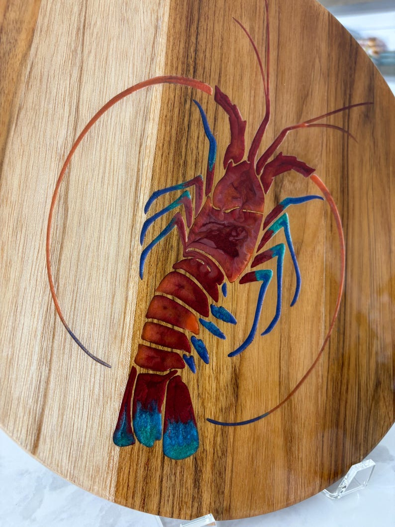 Lobster Resin Art Charcuterie Board, Teak Coastal Decor - Etsy