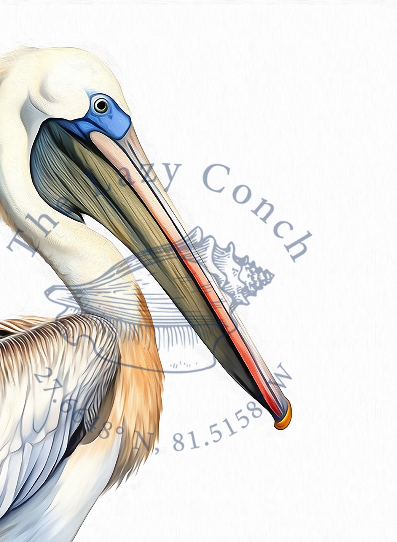 Pelican Art Poster, Square Art Print of Coastal Bird, Pelican Painting ...