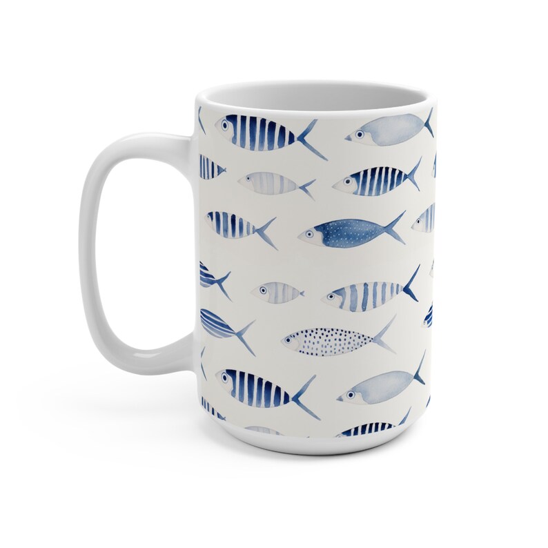 Fun Fish Mug 15oz, Ceramic Coastal Mug, Coastal Gift, Minimalist Fish ...