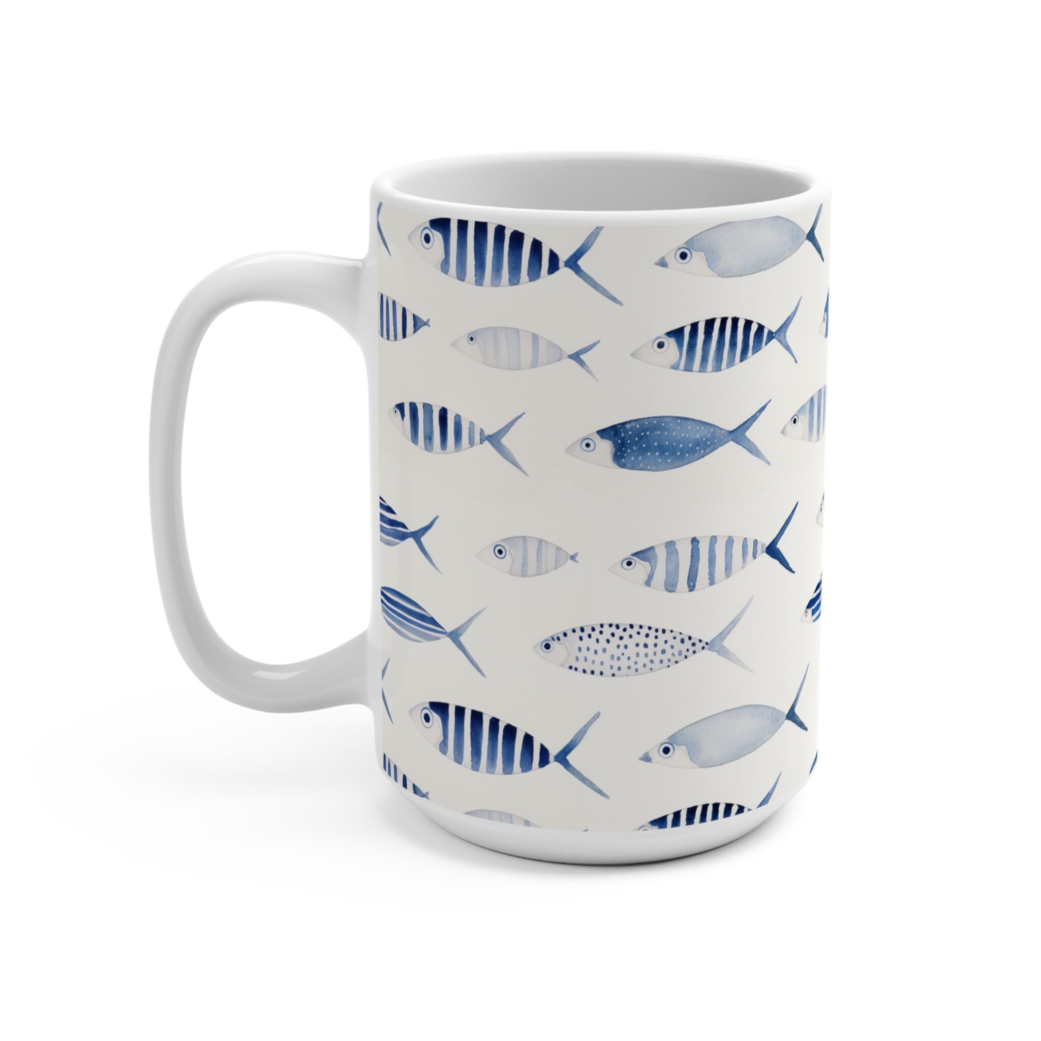Fun Fish Mug 15oz, Ceramic Coastal Mug, Coastal Gift, Minimalist Fish ...