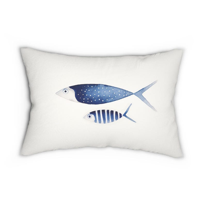 Reversible Blue Fish Lumbar Pillow, Nursery Fish Pillow, Nautical Fish ...